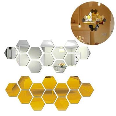 12pcs 3D Mirror Wall ers Hexagon Shape Acrylic Removable Wal