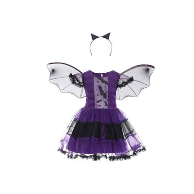 Kids Girls Purple Bat Vampire Princess Dress Fancy Cosplay C