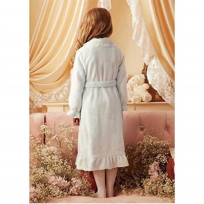 Vintage Toddler Girls Lace Flannel Bathrobe Children