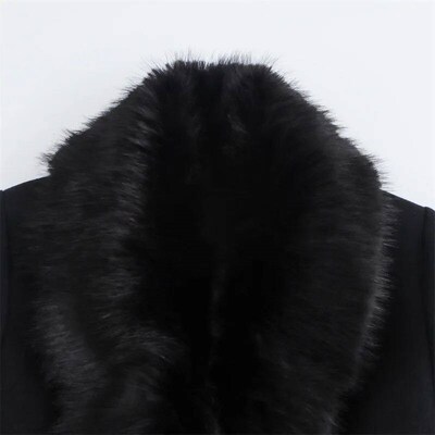 ZBZA Womens Warm Faux Fur Thick Coat Lace-up Fur Collar Lon