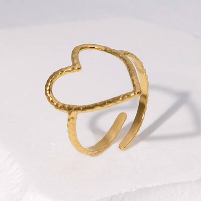 Stainless Steel Big Heart Rings rend Adjustable Opening Ring