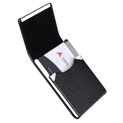 Business Card Holder Case - Slim PU Leather Metal Pocket Car