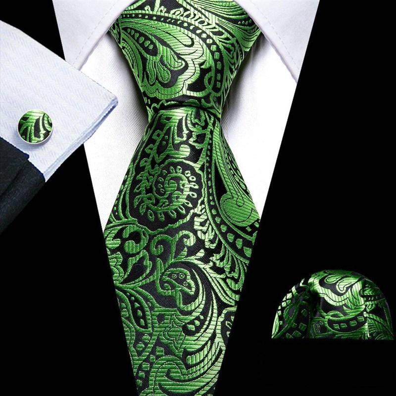 Fashion Silk Men Tie Green Teal Blue Solid Paisley Striped P