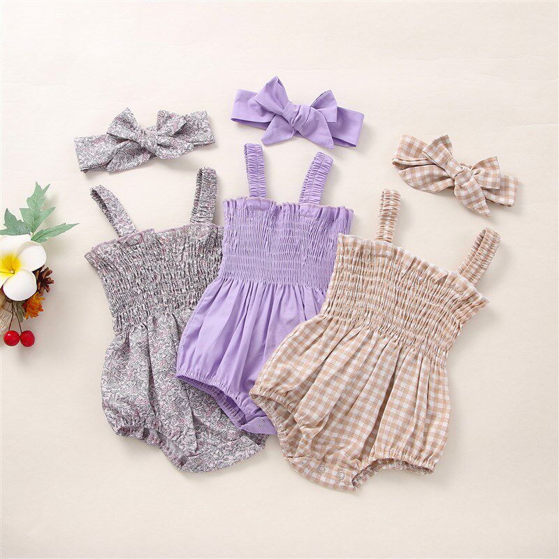 Baby Girls 2Pcs Summer Outfits Sleeveless Frill Smocked Stra