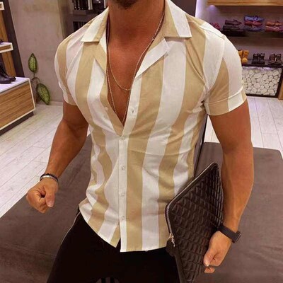 Casual loose collar striped half sleeves休闲宽松翻领条纹半袖