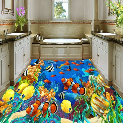 Custom Self adhesive Floor Mural Wallpaper 3D Submarine Wor