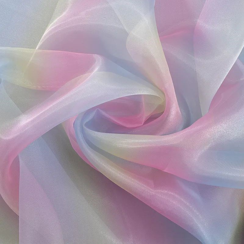 Rainbow Organza Voile Fabric Sewing Dress Skirt Stage