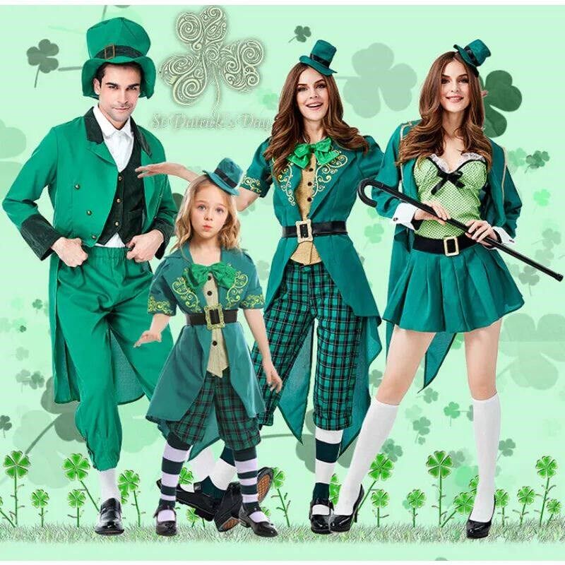 Halloween Irish Leprechaun Family Cosplay Green Set St. Patr