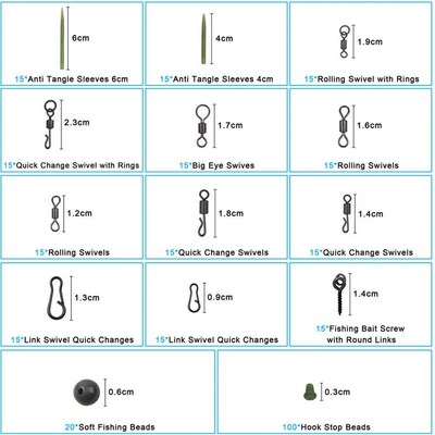 300Pcs/Box Carp Fishing Tackle Kit Including Anti Tangle Sle