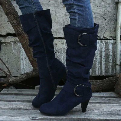 2023Winter Fashion Shoes for Women Side Zip Womens Mid-Calf