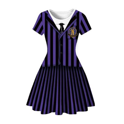 Movie Wednesday Cosplay Addams Costume Children Skirt