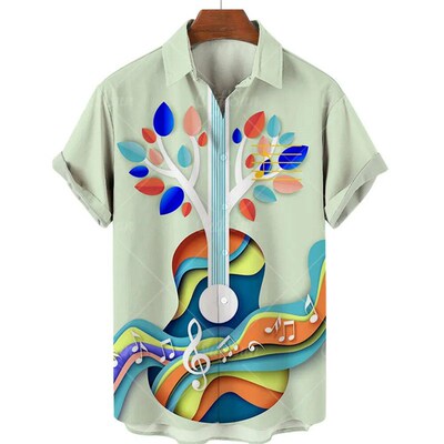 Summer Hawaiian Shirts For Men Music Guitar Printed ops Clot