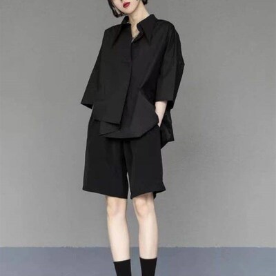 Black Shirts New Summer Loose Unique Short-sleeved Women Irr