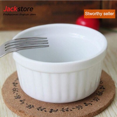 set of 5 White ceramic ramekin baking bowl pudding bowl cup