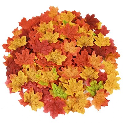 50/200Pcs Artificial Maple Leaves Autumn Silk Fall Leaf For