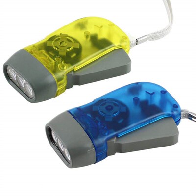 3 LED Hand Pressing Dynamo Crank Power Wind Up Flashlight To