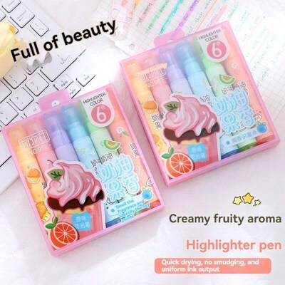 6pcs Creamy Fruity Aroma Highlighters Pastel Cute Highlighte