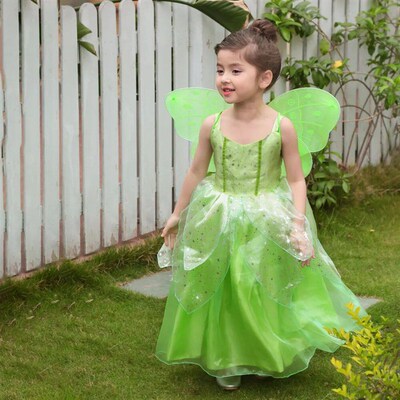 Tinker Bell Princess Halloween Cosplay Girls Party Green Flo