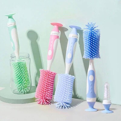 2 in 1 Silicone Suction Cup Baby Bottle Brush Nipple Brush S