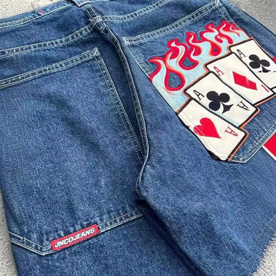 E-commerce Sreet Jeans Hip Hop Poker Graphic Printed Loose J