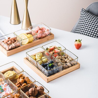 Glass Grid Fruit Plate Modern Living Room Snack Plate Creati
