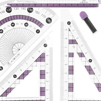 Ruler Set Protractor for Geometry Triangle School Office Com