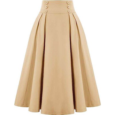 Pleated Skirt Skirt High Waist Casual A- Line Mid-length Ski