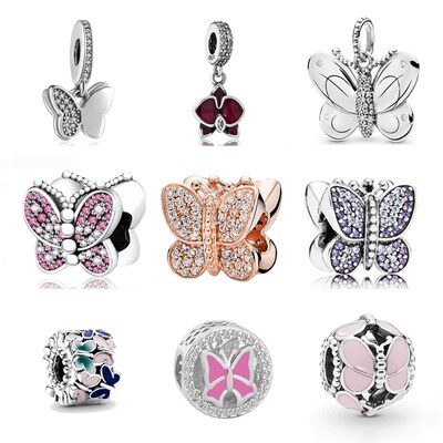 Neastamor New Sparkling Butterflies Charms Beads Fit Origina