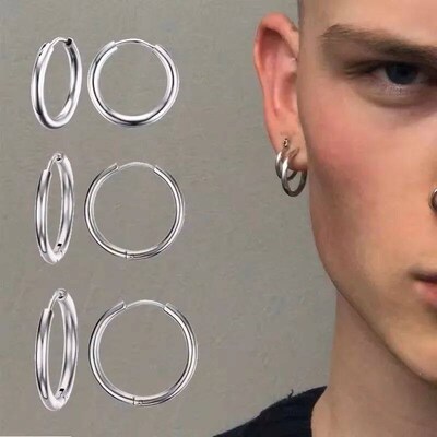Classic Stainless Steel Hoop Earring for Men Boys,Anti Aller
