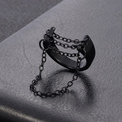 Punk Fashion Black Silver Color Chain Rings Open Adjustable