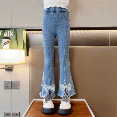 Spring Childrens Trousers Girls Split Stetch Flared Trouse