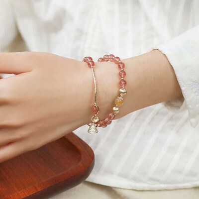 Natural Strawberry Crystal Brlet Womens Round Beads Handmad