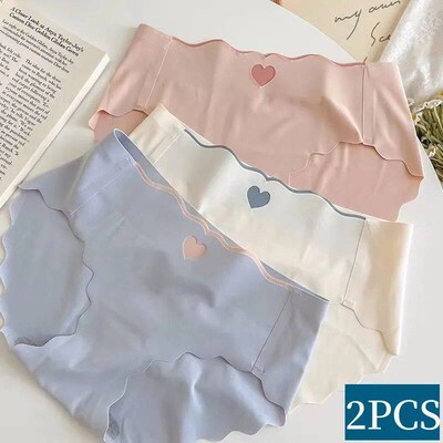 2pcs Seamless Panties Ice Silk Solid Color Briefs Womens In