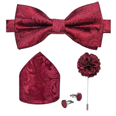 Wedding Bow Tie for Men Classic Red Pre-tied Bowtie Cufflink