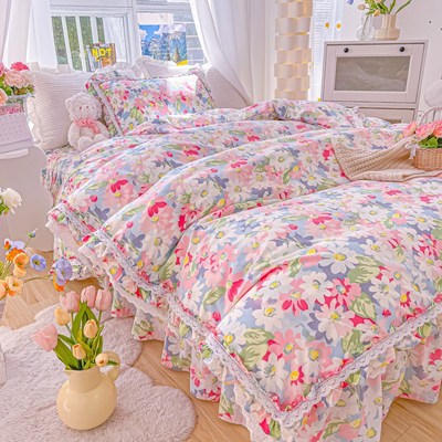 复古怀旧小碎花蕾丝边被单件少女心水洗芯内胆单人被单