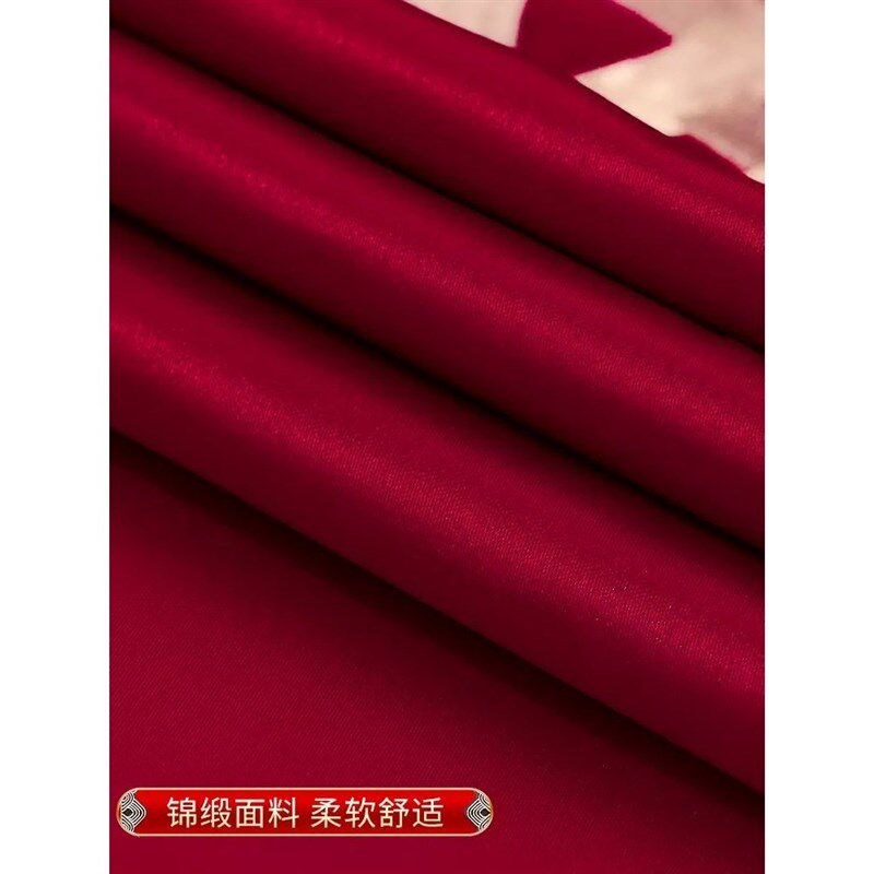 2025中式婚礼床头柜盖布酒红色绸缎材质喜字床头柜防尘布婚房喜庆