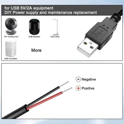 DC 2 Pin USB Power Cable USB Male Female to 2 Core Extension