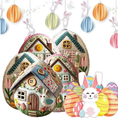 Patchwork Egg House Kit Easter Decor Basket Filler DIY Patch