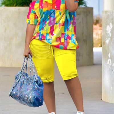 Womens Two Piece Sets Outfit Melting Colors All Over Print S