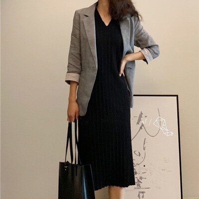 Summer Pleated Ice Silk Knitted Slim-Fit Slimming Mid-Length