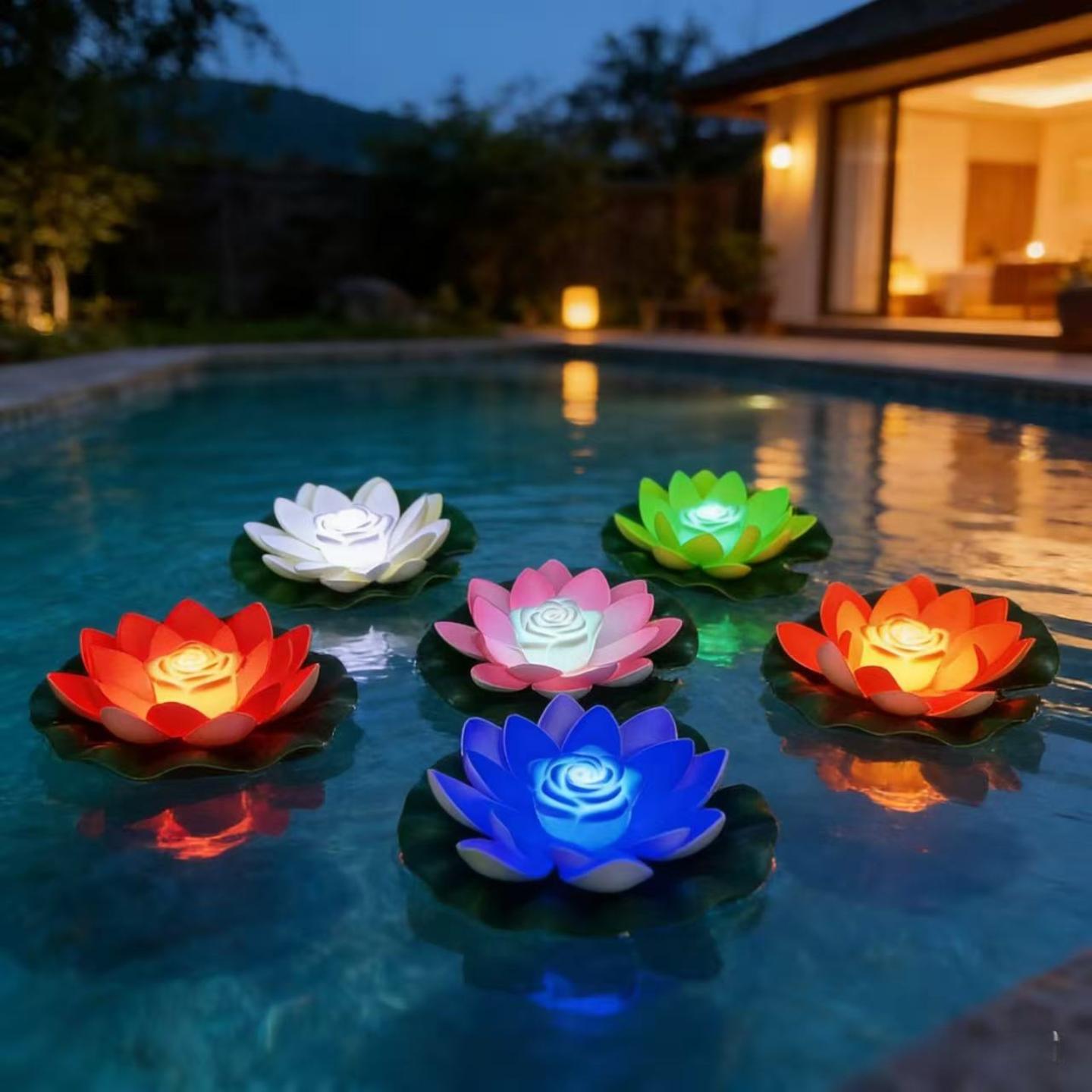 浮水荷花莲花灯祈福许愿灯景观亮化装饰灯含电池河灯源头