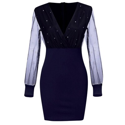 Black Dress Women Sequins Sexy Autumn Dress Female Retro Ele