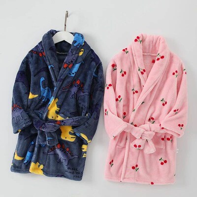 Kids Sleepwear Robe Autumn Winter Flannel Warm Bathrobe For