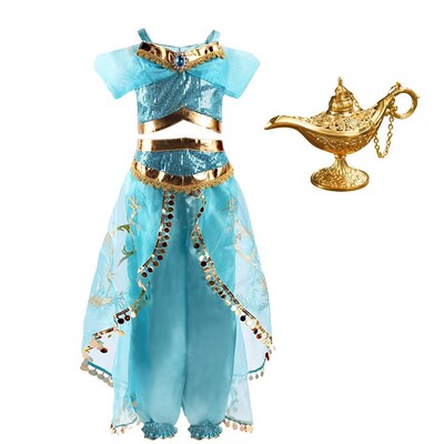 Girls Jasmine Costume Arabian Princess Dress Kids Birthday P
