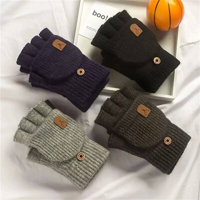 Men Women Winter Gloves Half Finger Open Flip Design Flap Wa