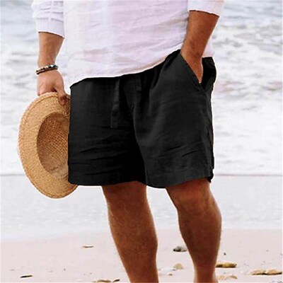 Mens shorts, drawstring breathable beach pants, cotton