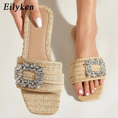 Eilyken Summer Glitter Rhinestone Women Slippers Bright Diam