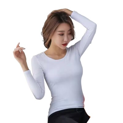 Winter Long Sleeve Tshirt Women White Fashion Versatile Top