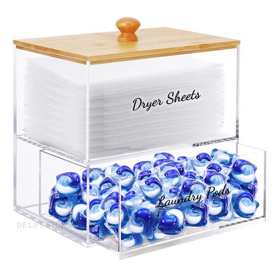 Double Layer Acrylic Storage Box with Bamboo Lid Dryer Sheet
