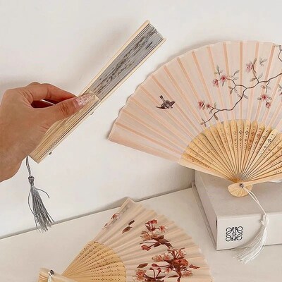 Ancient Style Hand Fan Foral Printing Folding Fan for Women